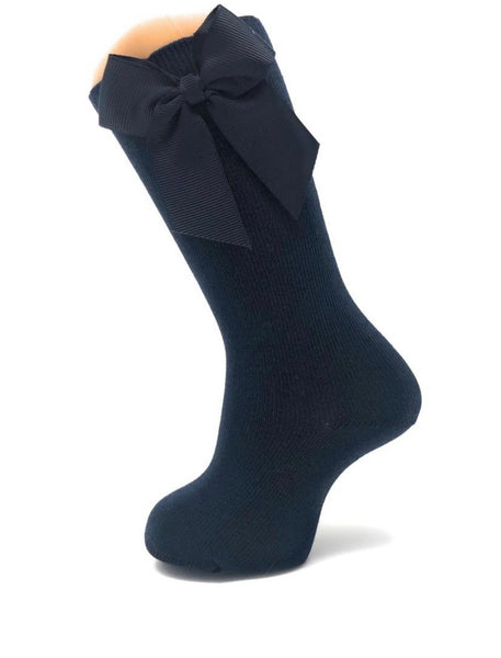 Navy knee-high socks with bow - piopiokids